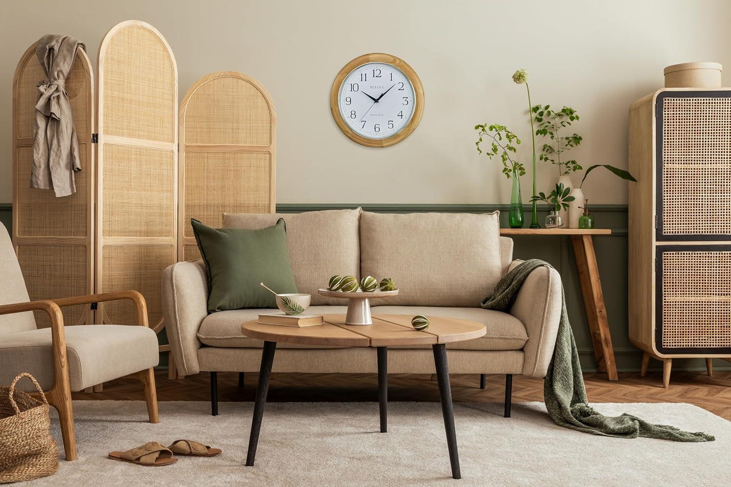Bulova C5005 Wooden Atomic Analog Wall Clock | Automatically Sets Time ...